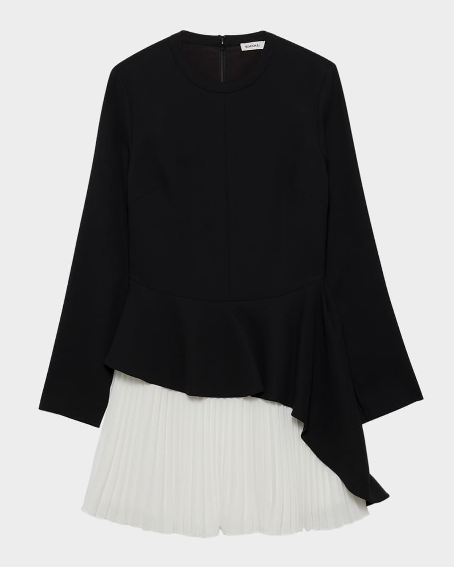 SIMKHAI Amberly Long-Sleeve Pleated Mini Dress | Neiman Marcus