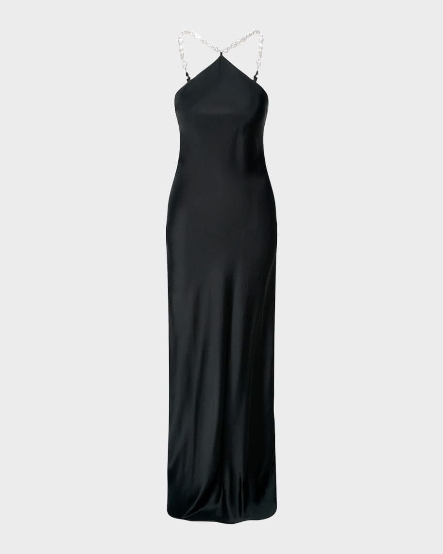 STAUD Cadence Satin Pearly-Strap Maxi Dress | Neiman Marcus
