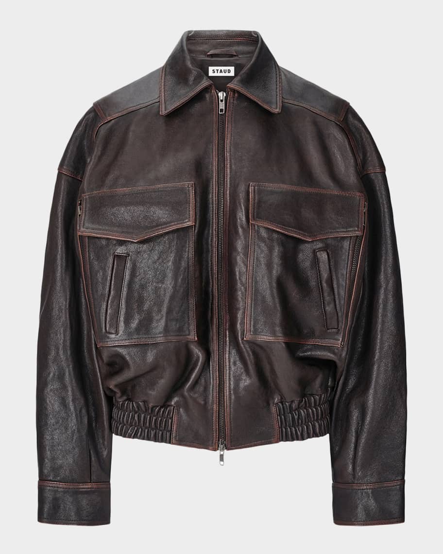 STAUD Eugene Distressed Leather Jacket | Neiman Marcus