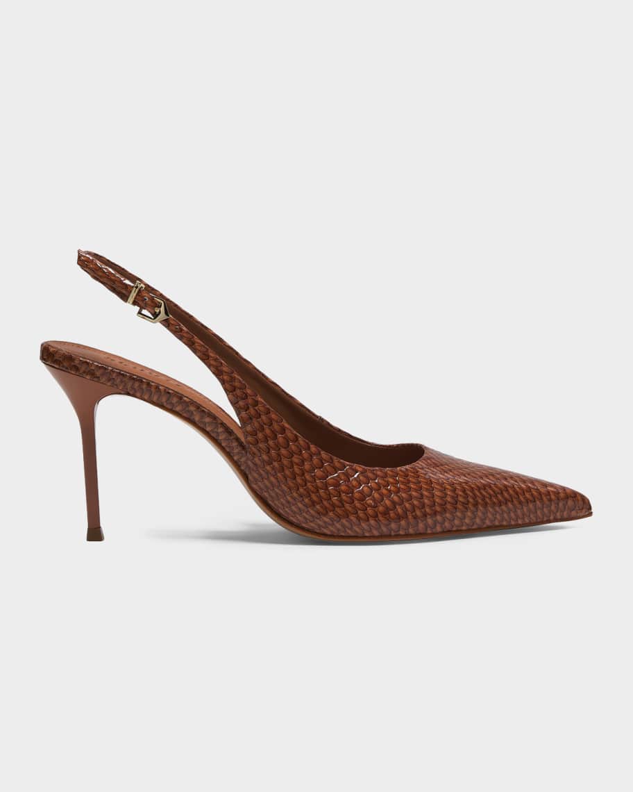Schutz 90mm Paola Snake-Embossed Leather Slingback Pumps | Neiman Marcus
