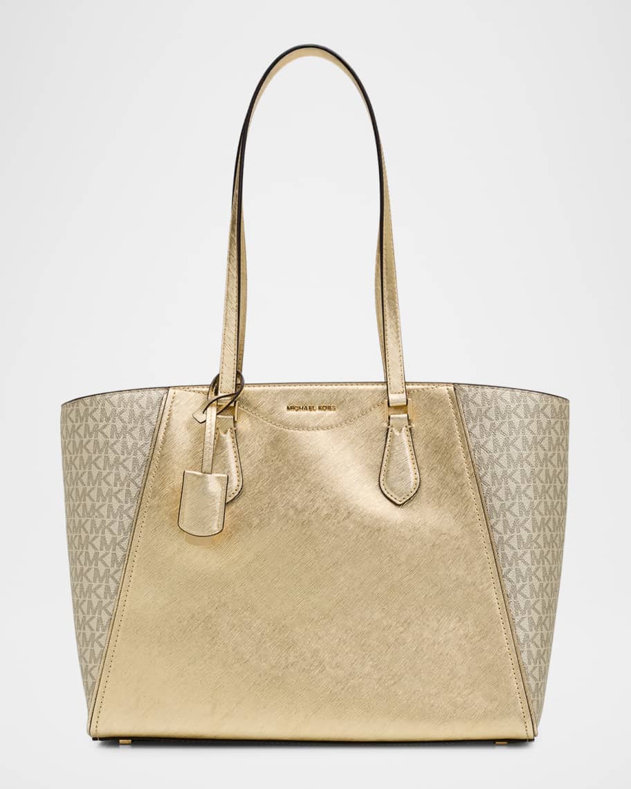 MICHAEL Michael Kors Taryn Large Metallic Leather Logo Tote Bag ...