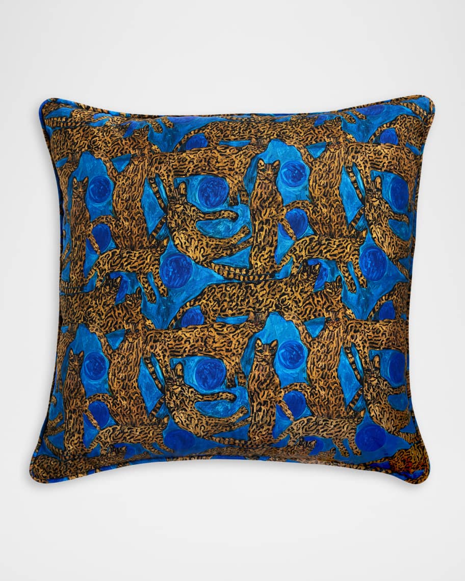 Hunt Slonem Ocelots & Blue Pearls Decorative Pillow, 22" Square ...