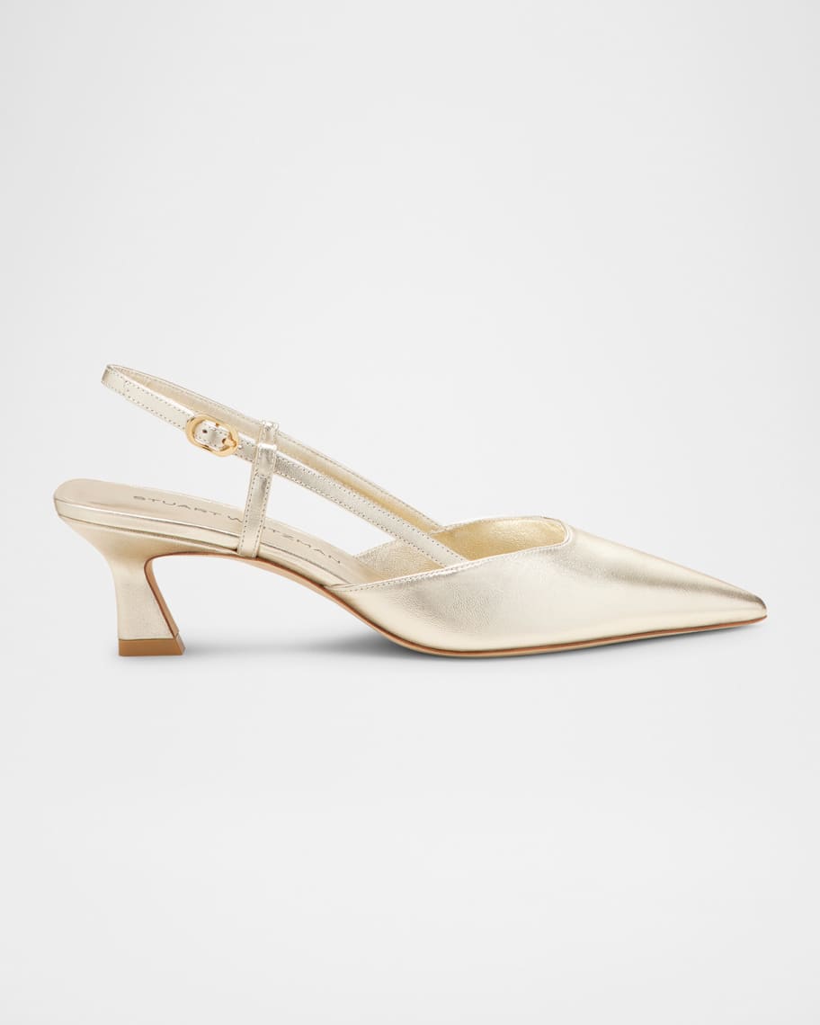 Stuart Weitzman 50mm Vinnie Metallic Leather Slingback Pumps | Neiman ...