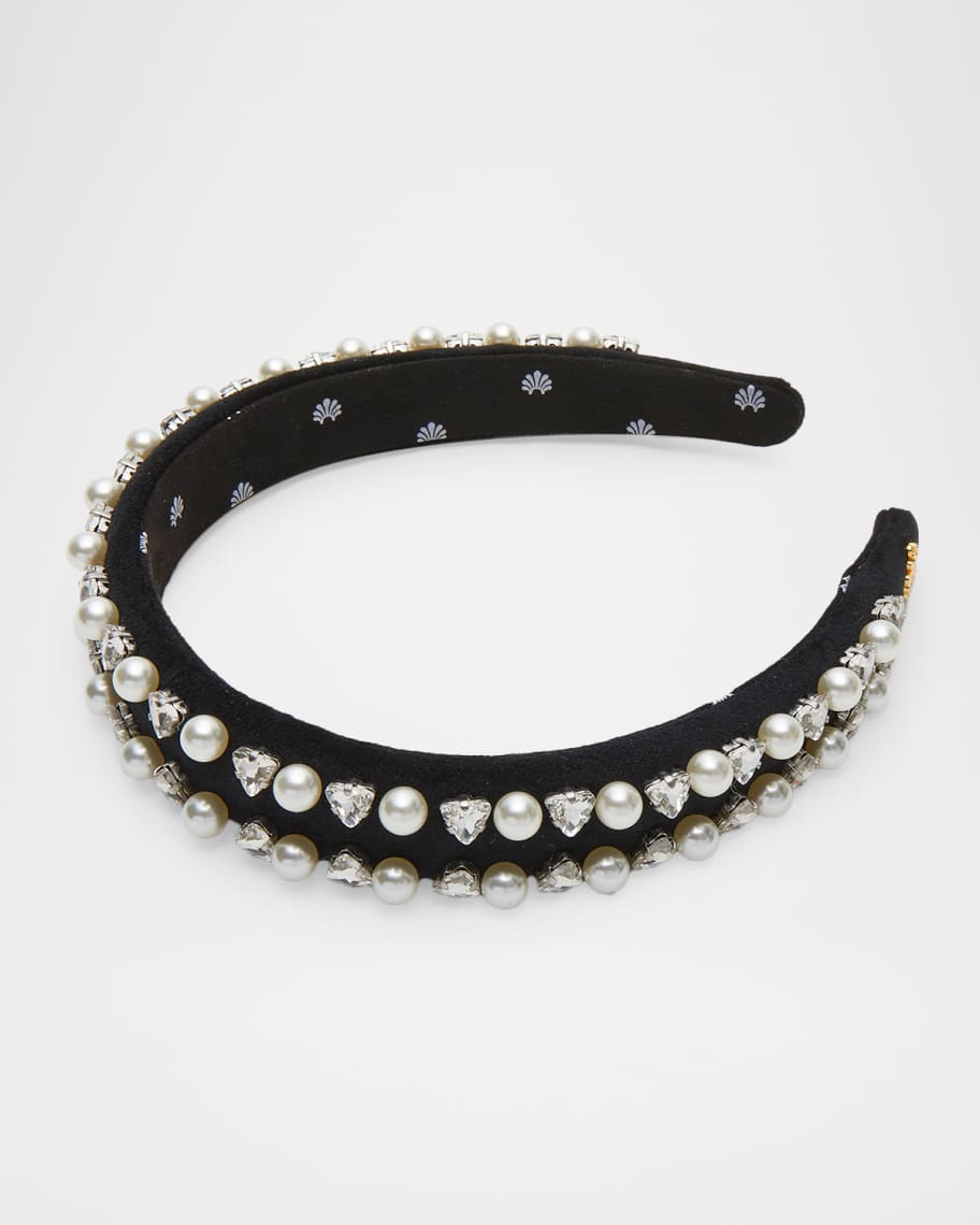 Lele Sadoughi Charlotte Geo Crystal & Faux Pearl Headband | Neiman Marcus