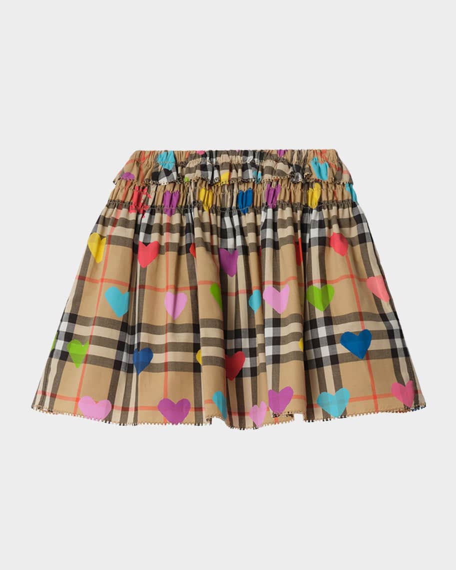 Burberry Girl's Heart Check Cotton Skirt, Size 6M-3 | Neiman Marcus