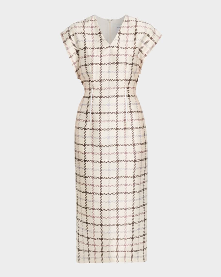 Brandon Maxwell The Keaton Exaggerated-Shoulder Check Mikado Silk Midi ...