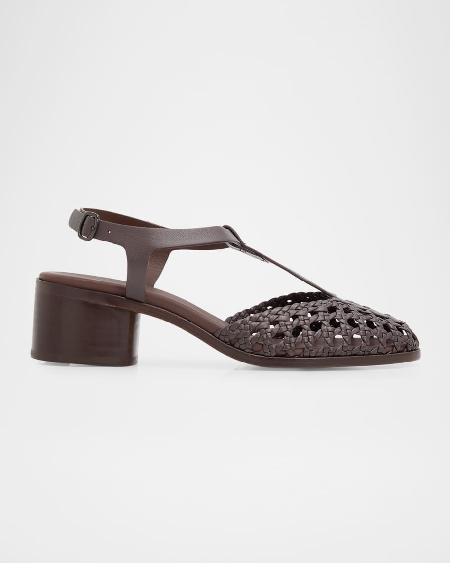 HEREU Gabia Woven Leather Block-Heel Sandals | Neiman Marcus