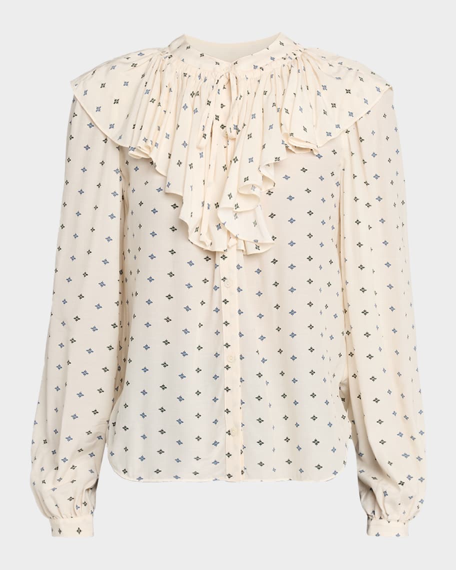Veronica Beard Gomez Long-Sleeve Ruffle Blouse | Neiman Marcus