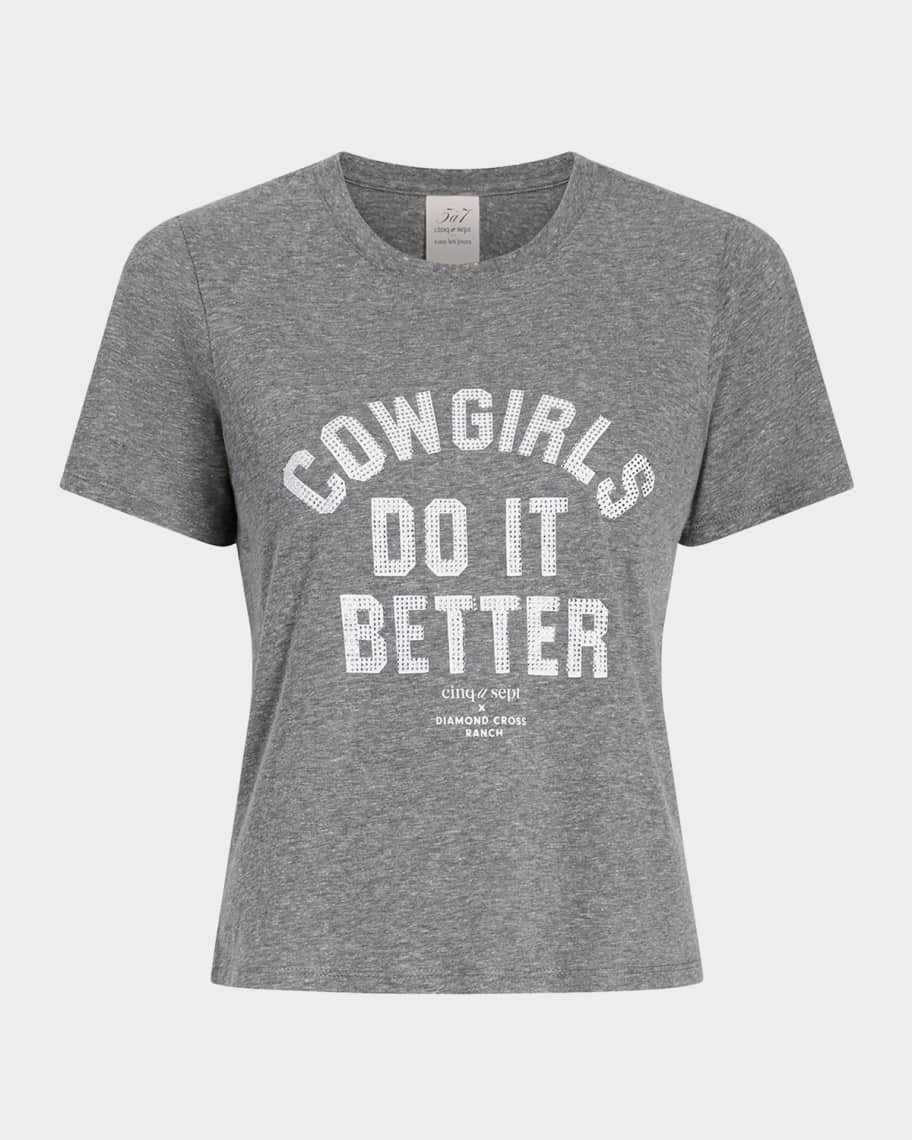 Cinq a Sept Heatset Cowgirls Crewneck Shrunken Tee | Neiman Marcus