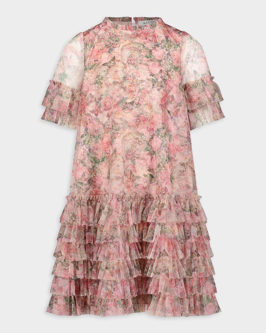 Mac Duggal Girl's Floral-Print Ruffled Mesh Dress, Size 2-14 | Neiman ...
