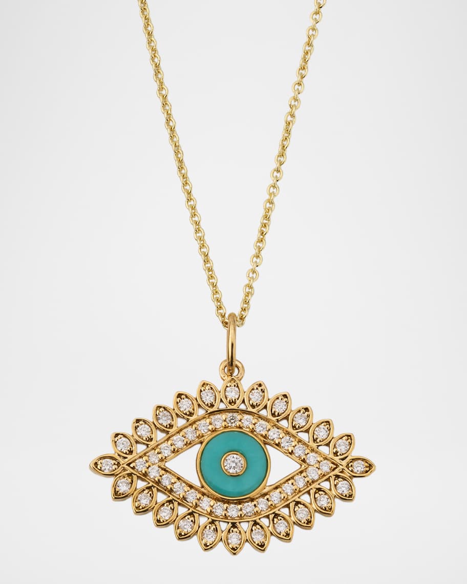 Sydney Evan 14K Diamond and Turquoise Evil Eye Marquise Necklace ...