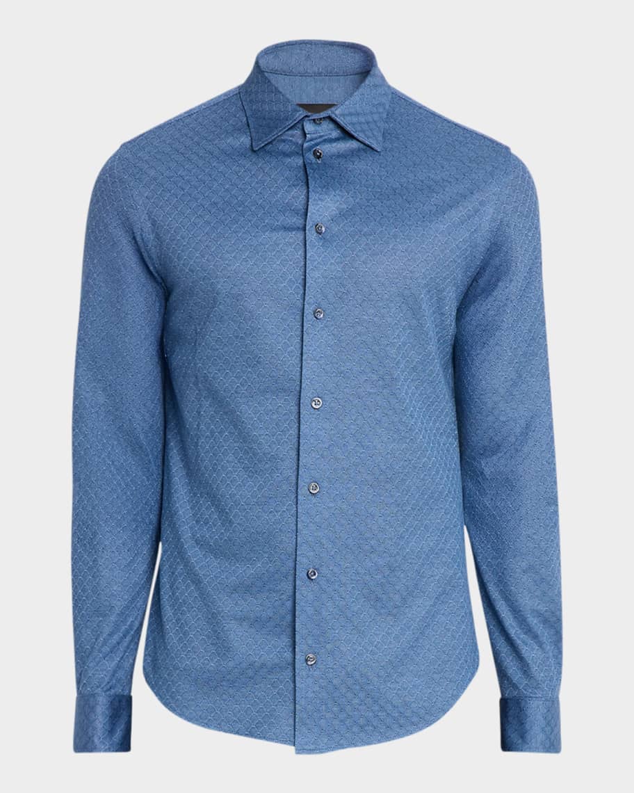 Emporio Armani Men's Cotton Diamond-Jacquard Sport Shirt | Neiman Marcus