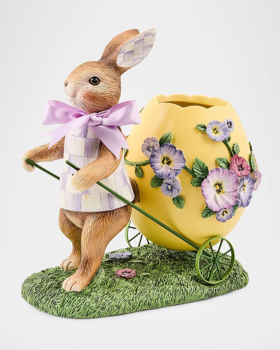 MacKenzie-Childs Pansy Party Bunny and Cart Centerpiece | Neiman Marcus