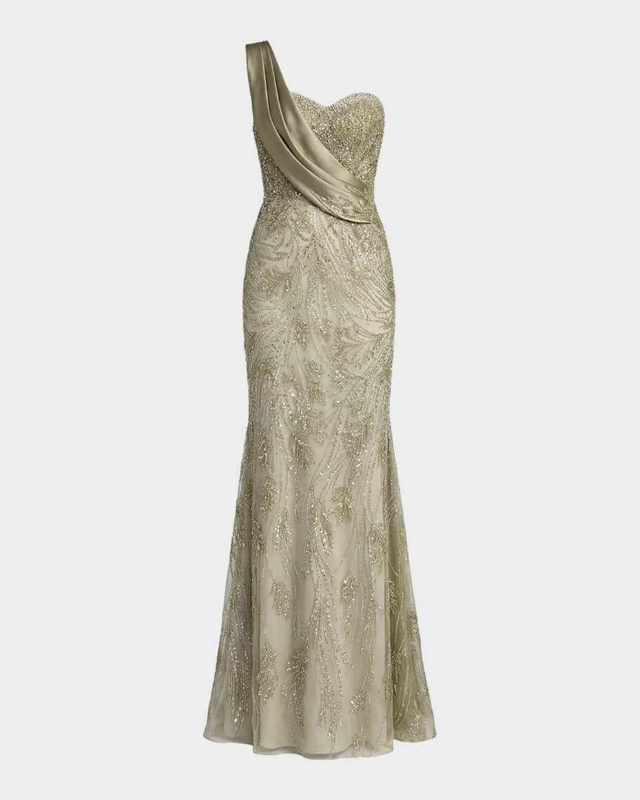 Mac Duggal Embellished One-Shoulder Gown | Neiman Marcus