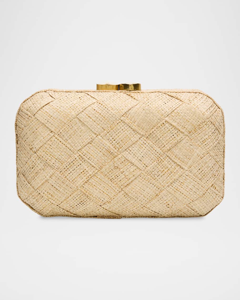 POOLSIDE Love Heart Woven Straw Clutch Bag | Neiman Marcus