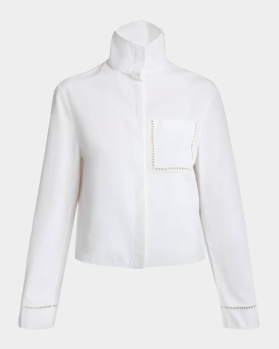 ALAIA Lace-Inset Cotton Shirt | Neiman Marcus