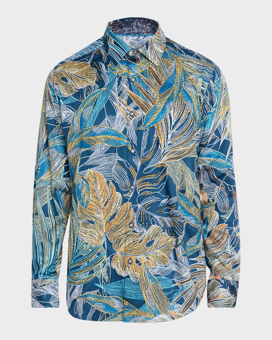 Robert Graham Men's Chorro Embroidered Leaf Print Shirt | Neiman Marcus