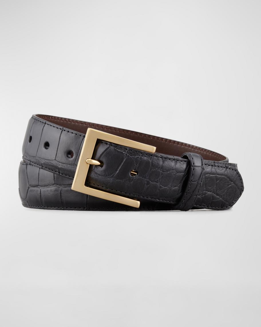 W. Kleinberg Matte Alligator Belt, Black | Neiman Marcus