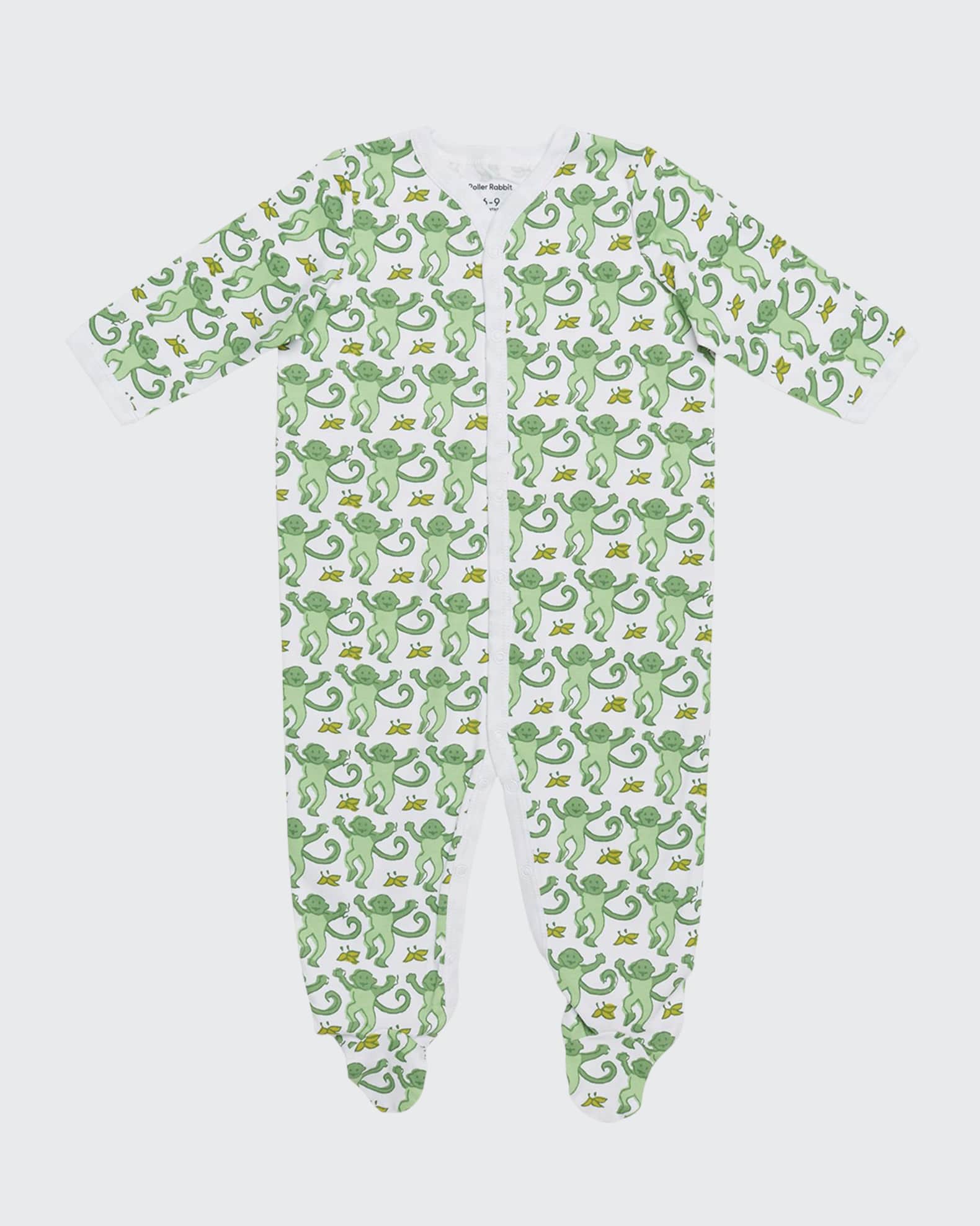 Roller Rabbit Kid's Monkey-Print Footie Pajamas, Size 0-9M | Neiman Marcus