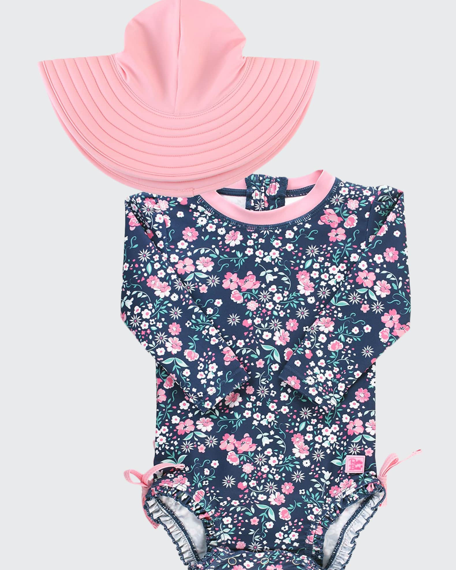 RuffleButts Girl's Print Rash Guard w/ Swim Hat, Size 0M-3 | Neiman Marcus