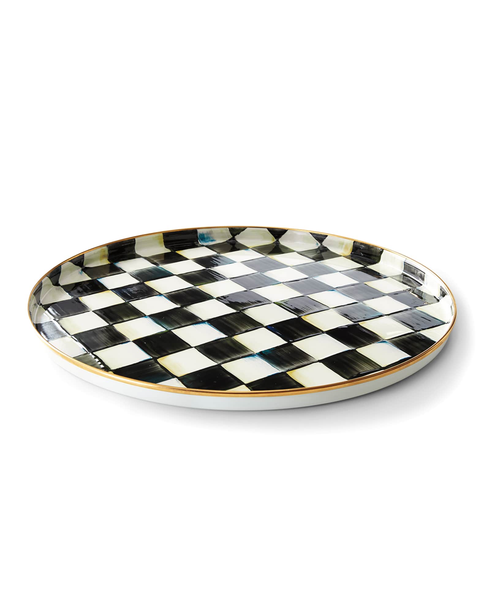 MacKenzie-Childs Courtly Check Round Enamel Tray | Neiman Marcus
