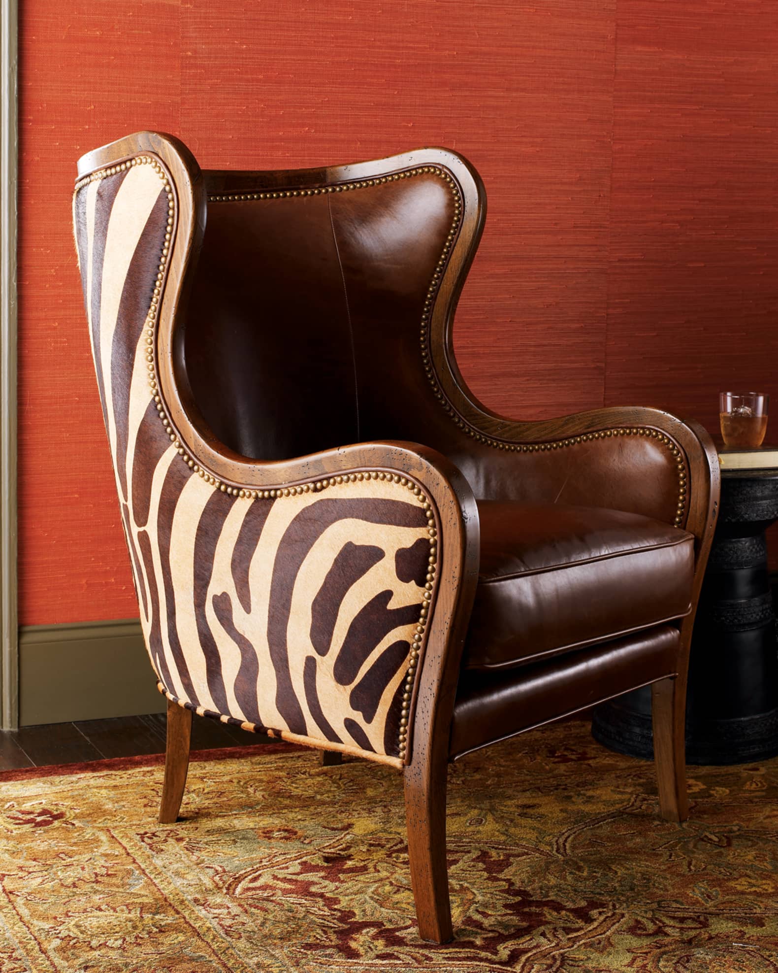Massoud Chocolate Zebra Wing Chair | Neiman Marcus
