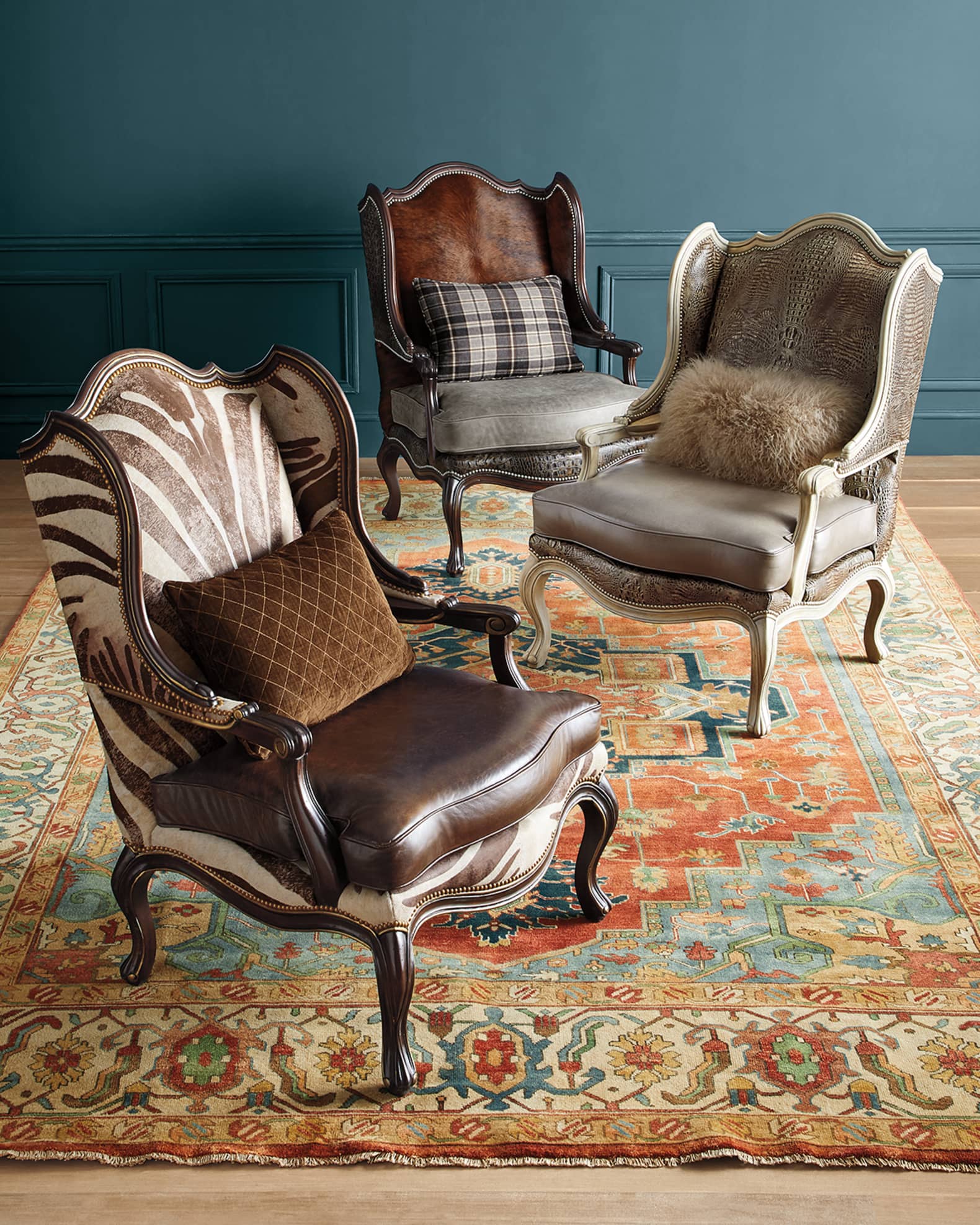 Massoud Meg Leather Wingback Chair | Neiman Marcus