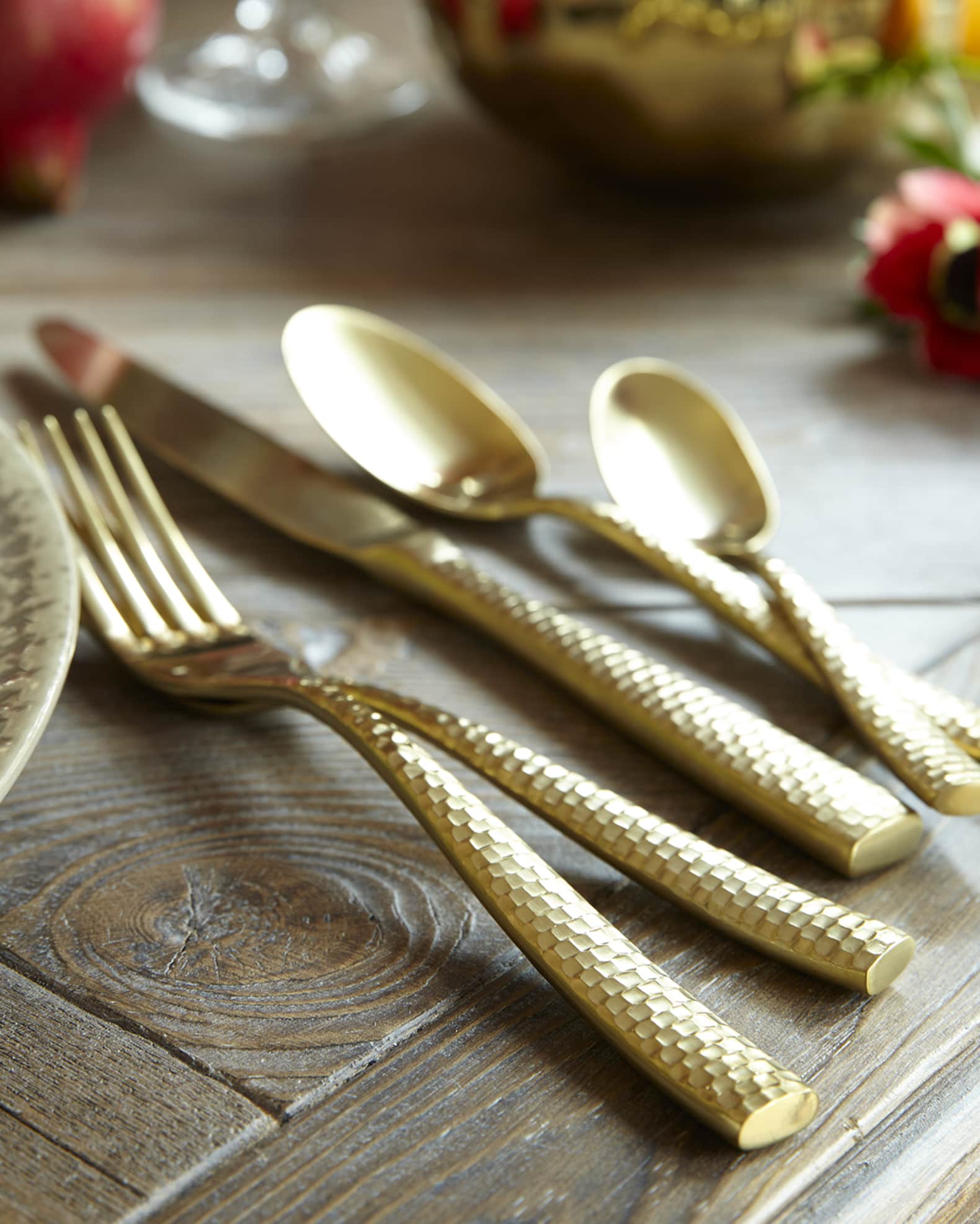 Fortessa 20-Piece Lucca Brushed Golden Flatware Service | Neiman Marcus