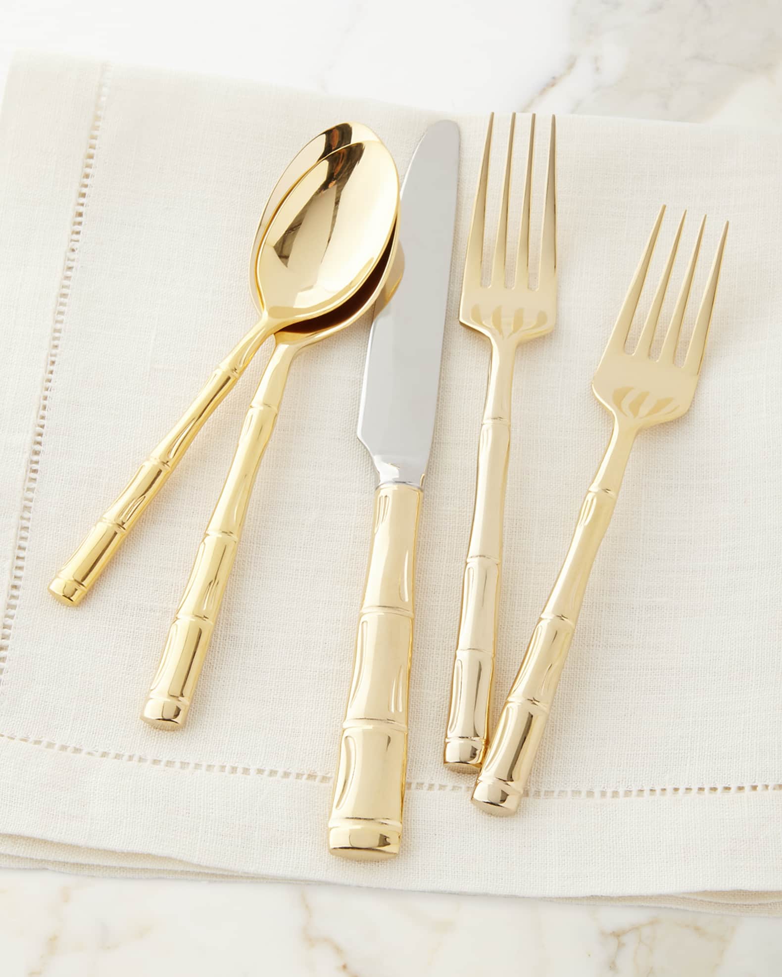 Wallace Silversmiths 20-Piece Gold Bamboo Flatware Service | Neiman Marcus