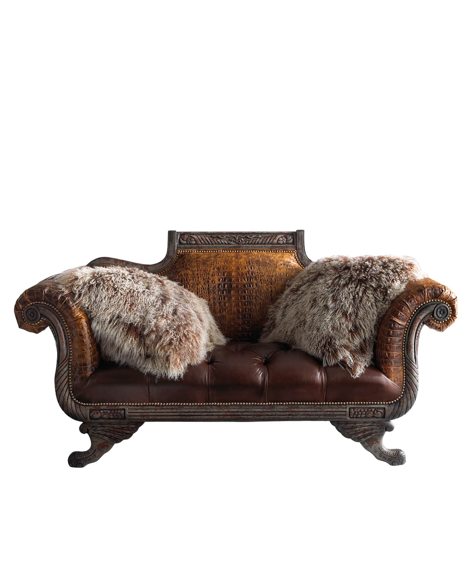Old Hickory Tannery Duncan Leather Settee | Neiman Marcus