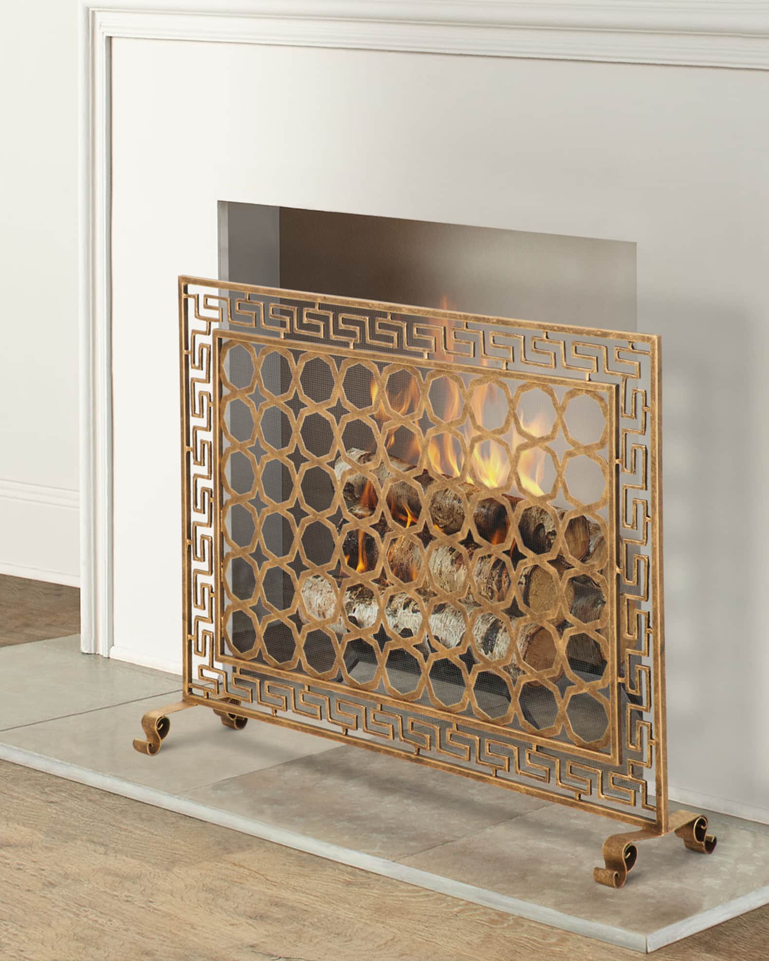 Tole Greek Key Single Panel Fireplace Screen | Neiman Marcus