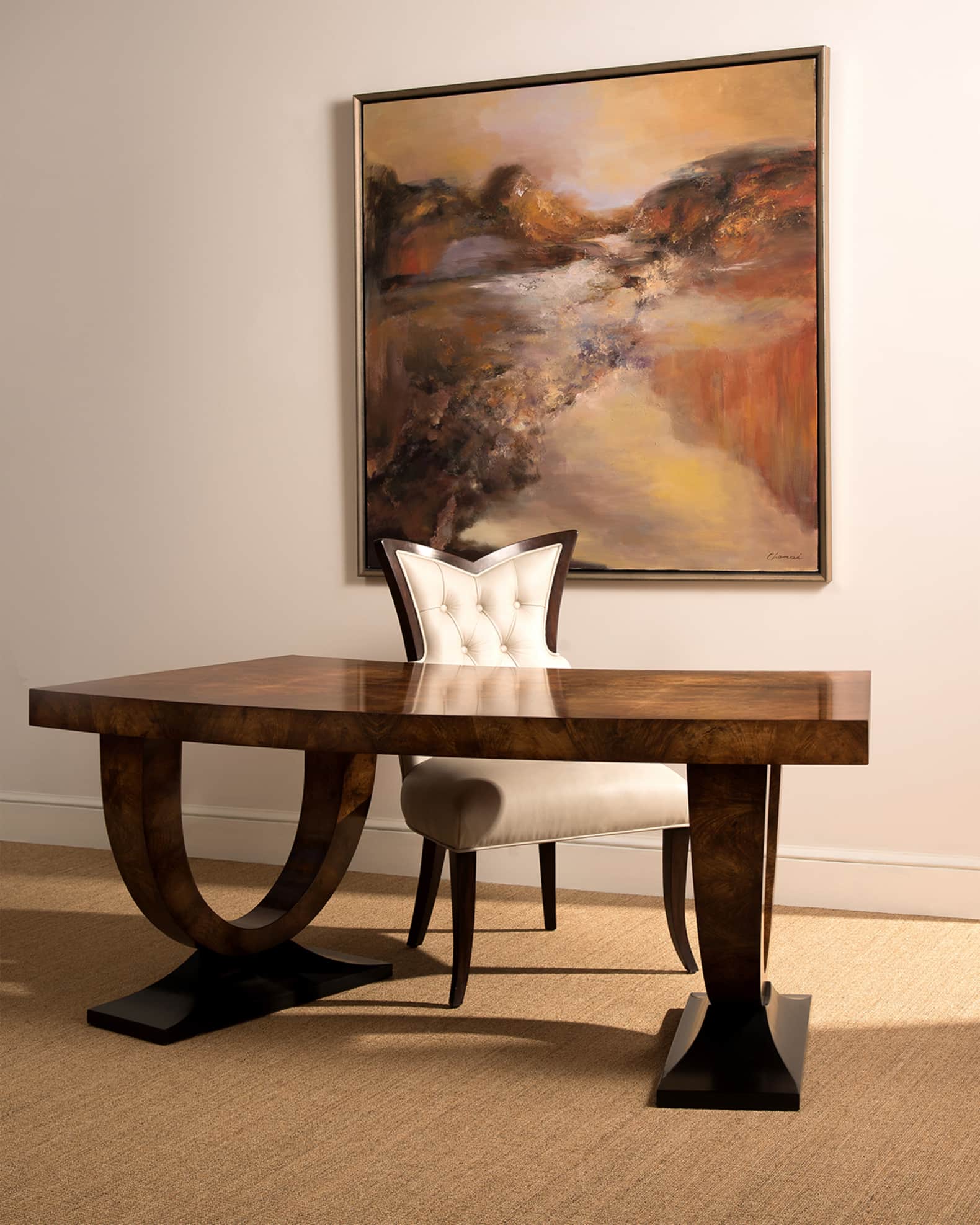 John-Richard Collection Curved Walnut Writing Desk | Neiman Marcus