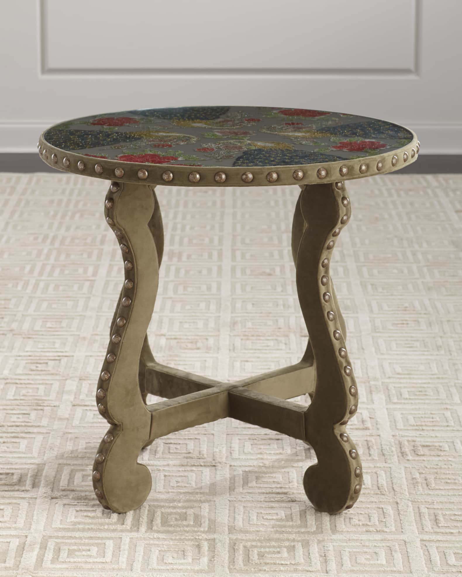 Haute House Peacock Embroidered Side Table | Neiman Marcus