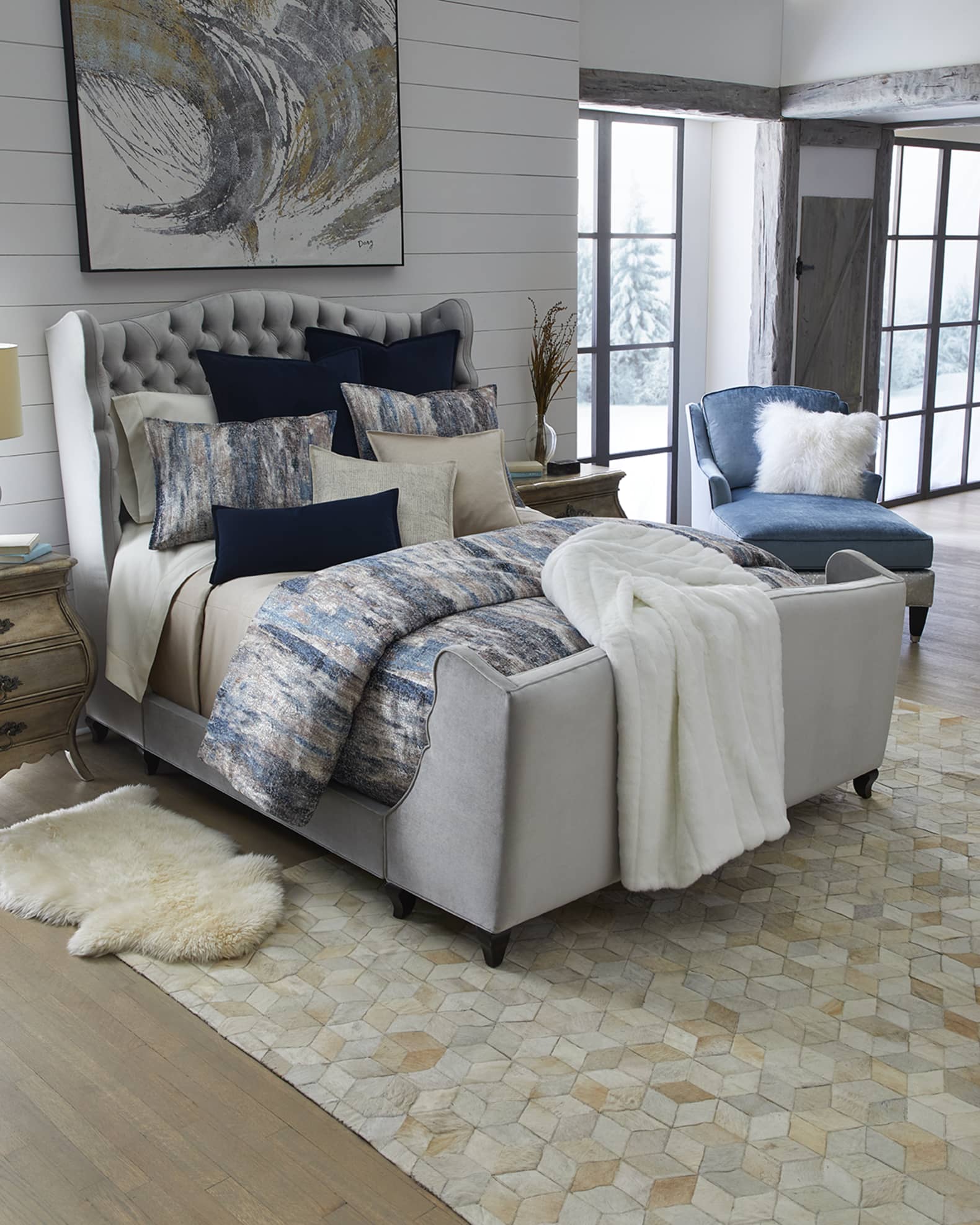 Beau Tufted Wing Back Queen Bed | Neiman Marcus