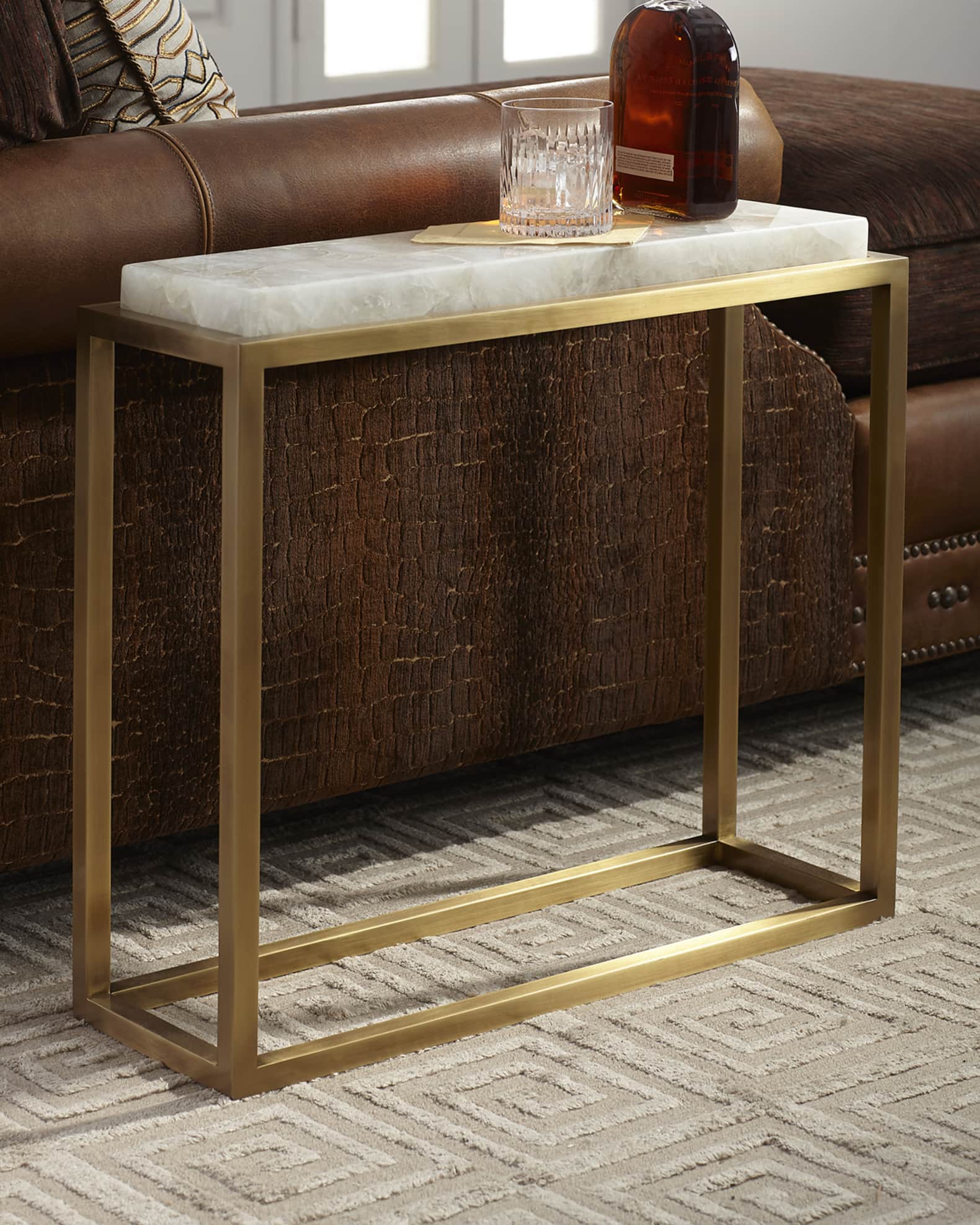 John-Richard Collection Calcite Antiqued Brass Accent Table | Neiman Marcus