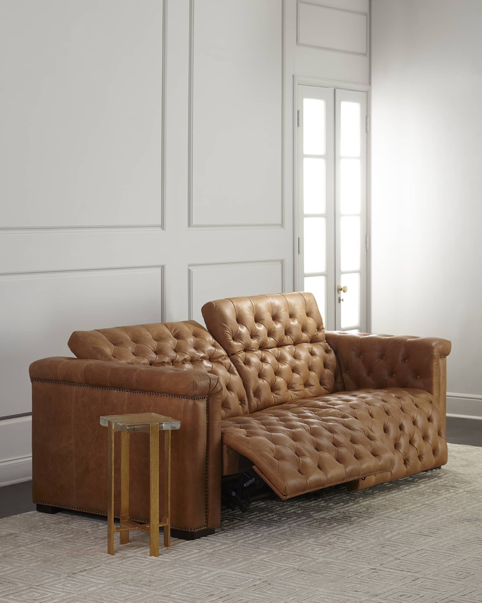 Hooker Furniture Luca Tufted Leather Motion Sofa, 88" | Neiman Marcus