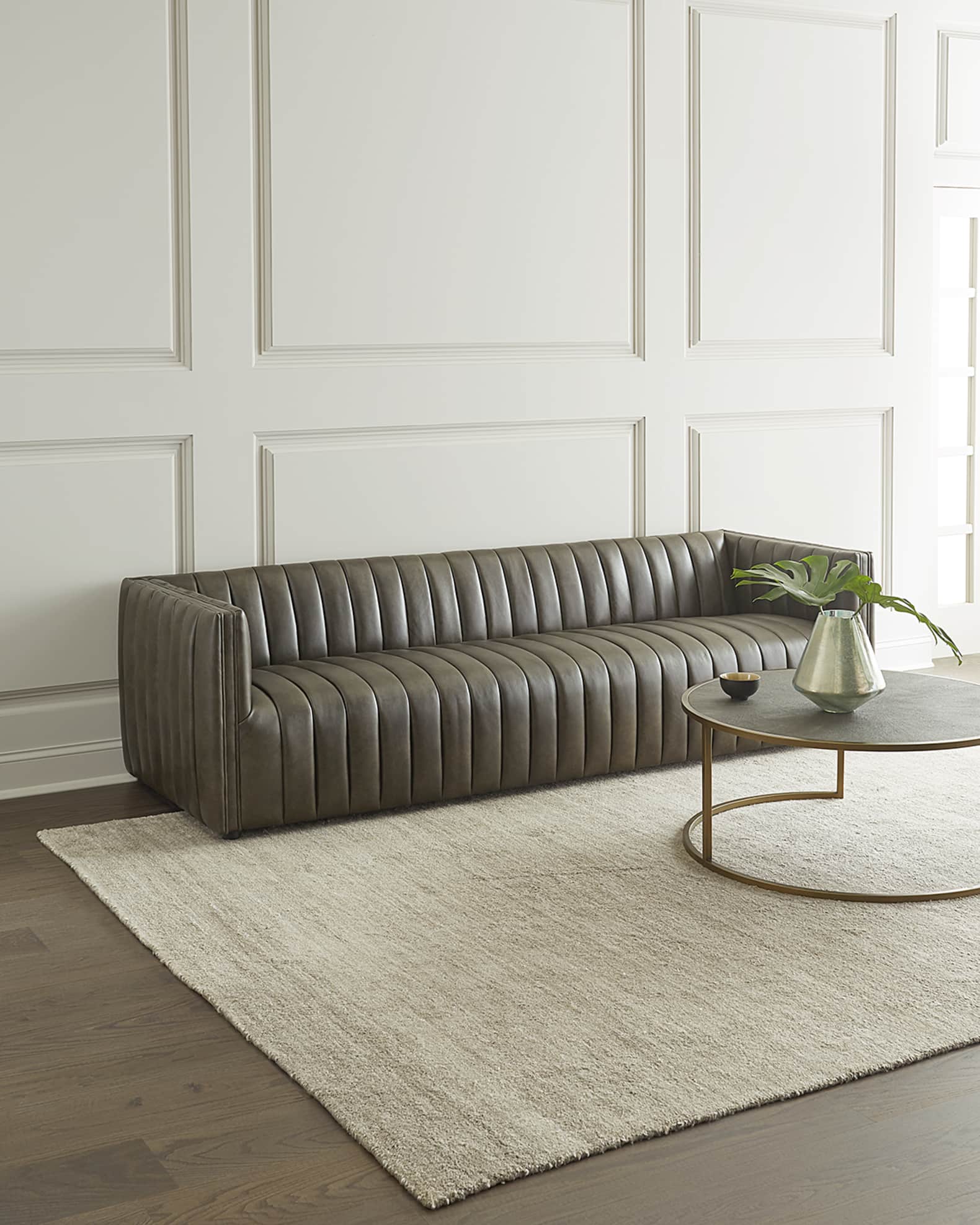 Four Hands Aldine Channel Tufted Leather Sofa, 97" | Neiman Marcus