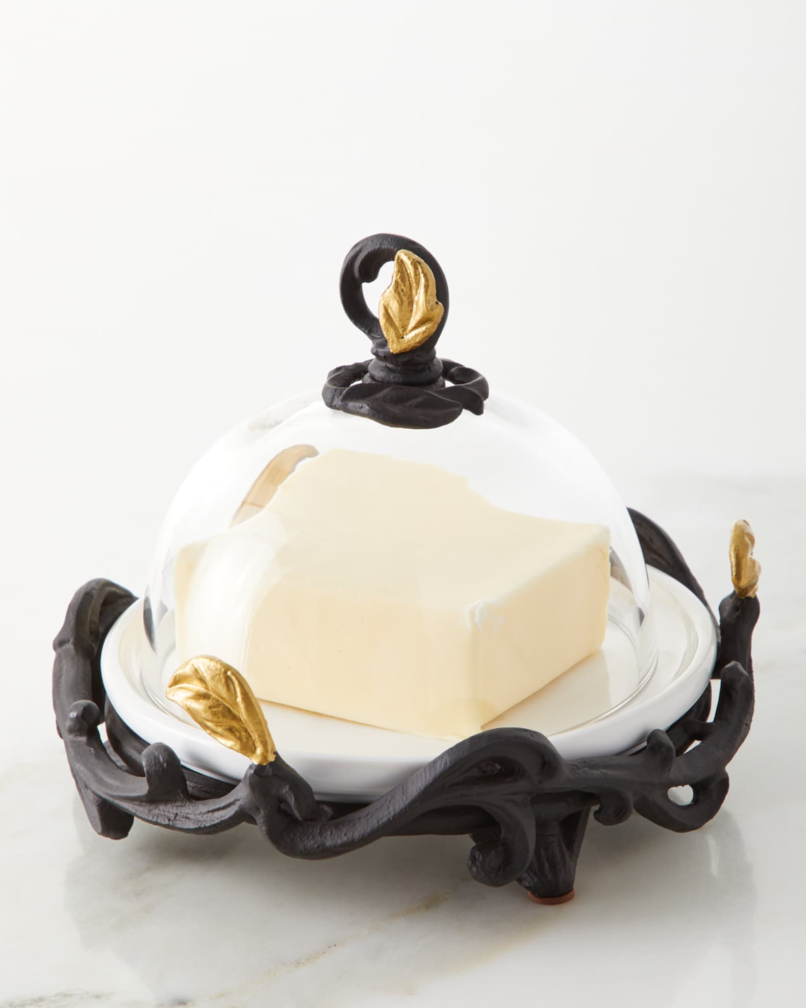 G G Collection White Stoneware Glass Butter Tidbit Server with Metal ...