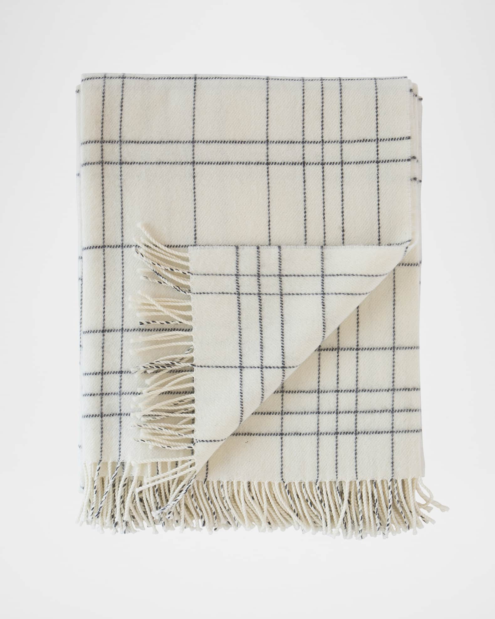 Evangeline Linens Merino Lambswool Patterned Throw, Check Pearl | Neiman Marcus