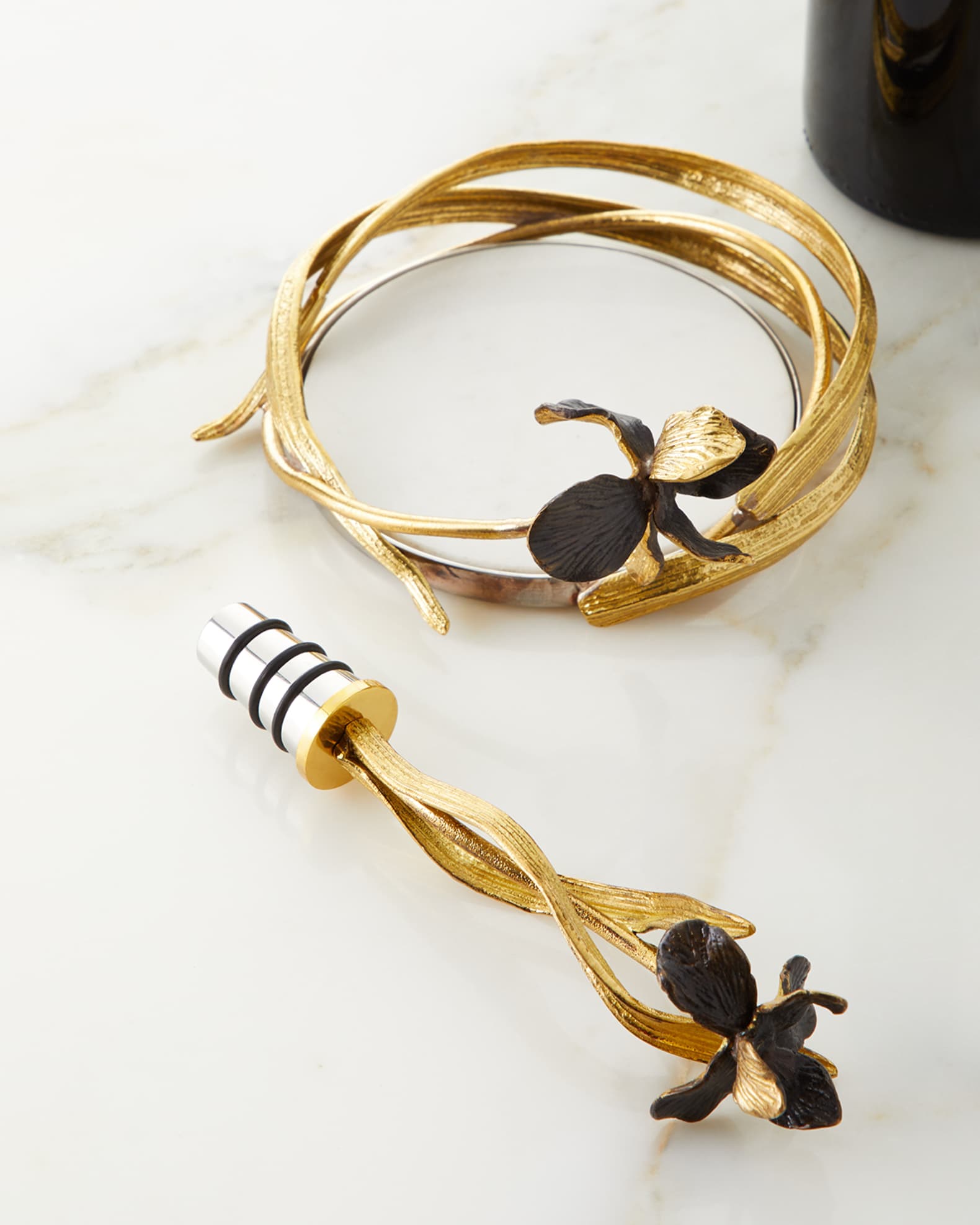 Michael Aram Black Iris Coaster & Stopper Set | Neiman Marcus