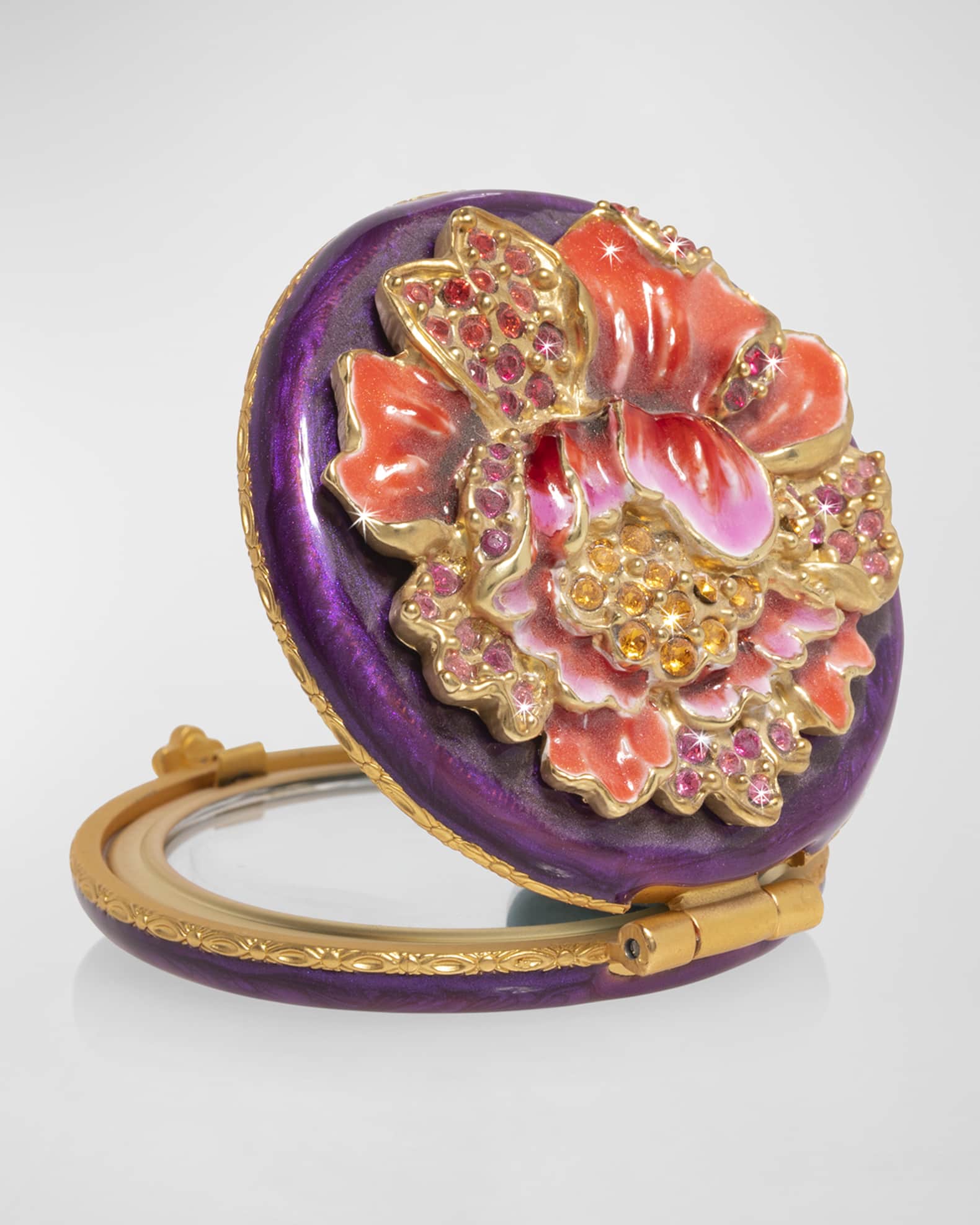 Jay Strongwater Brocade Floral Round Compact | Neiman Marcus