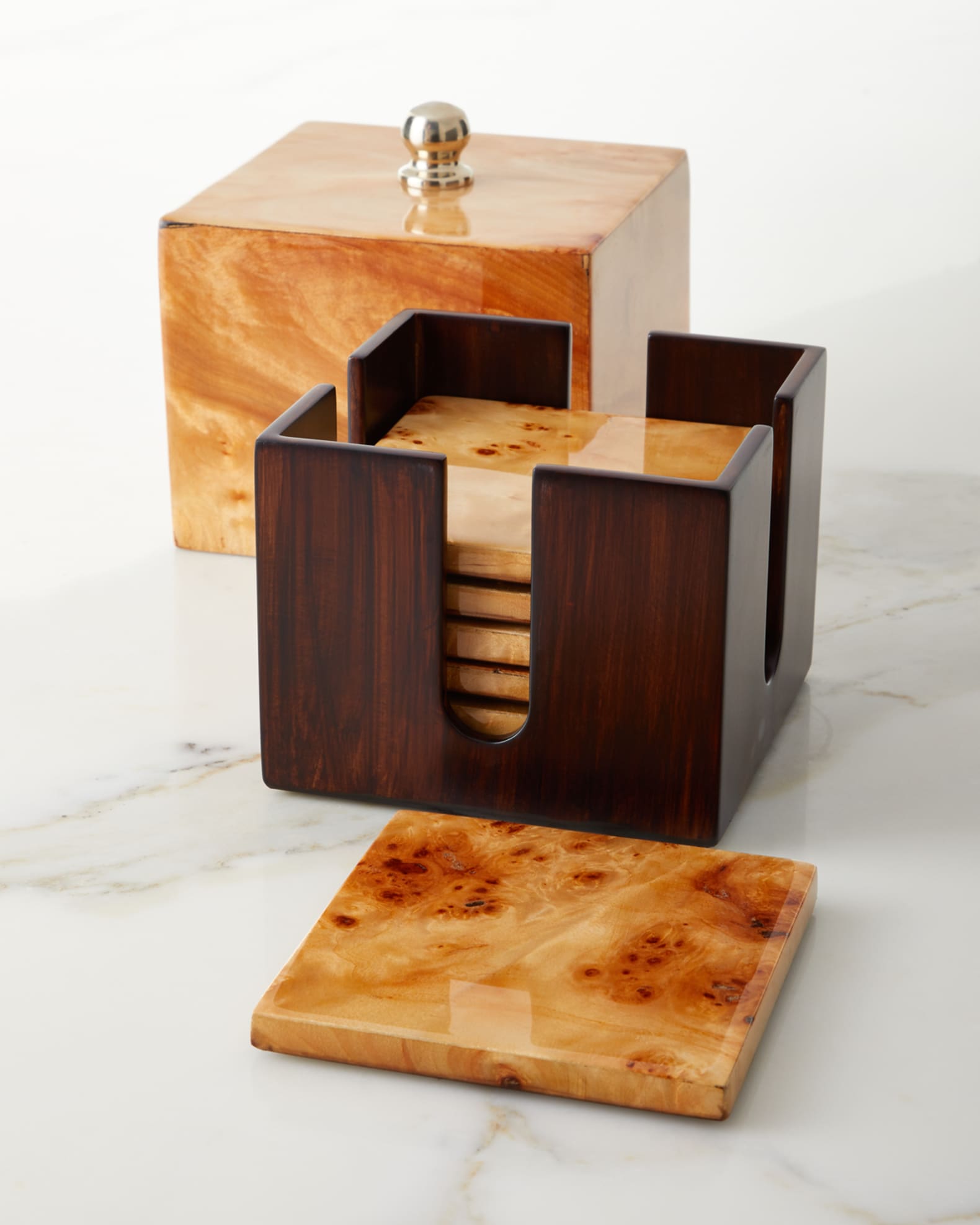 LADORADA Burl Veneer Luxe Coaster Box Set | Neiman Marcus