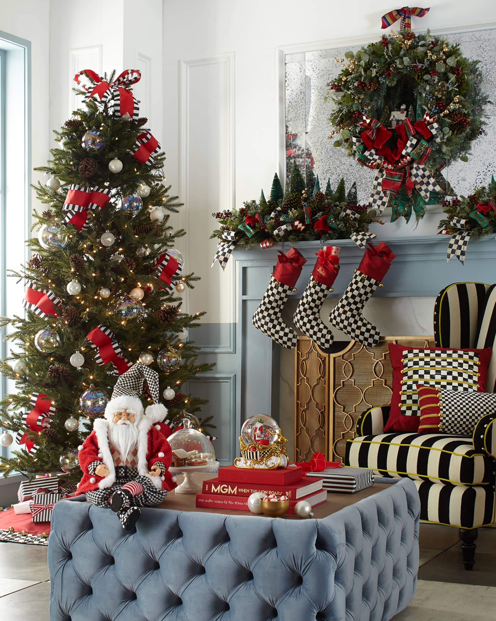 MacKenzie-Childs Marquee Chenille Stripe Wing Chair | Neiman Marcus