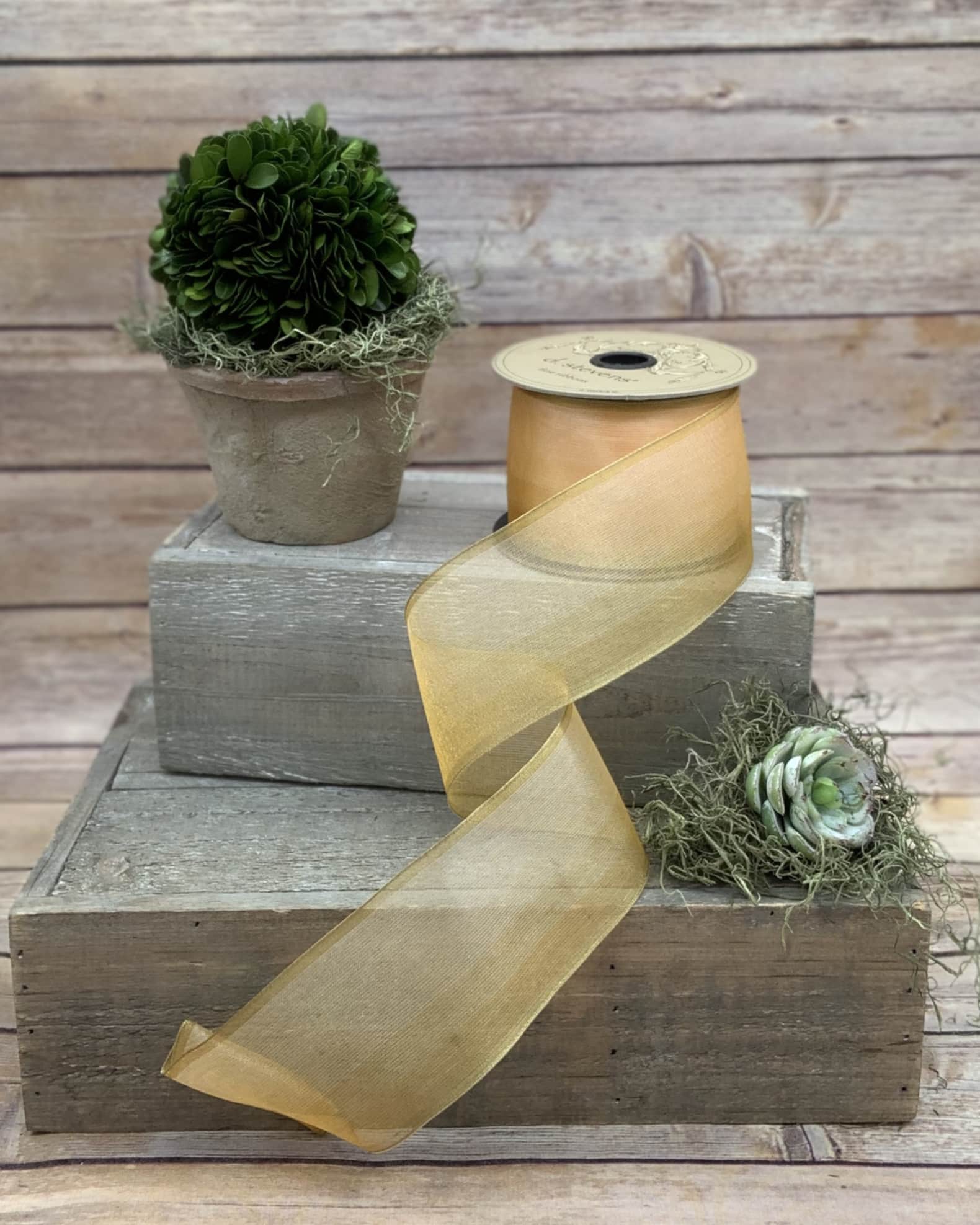 D. Stevens Gossamer Gold Edge Ribbon, 2.5" X 25 Yards | Neiman Marcus