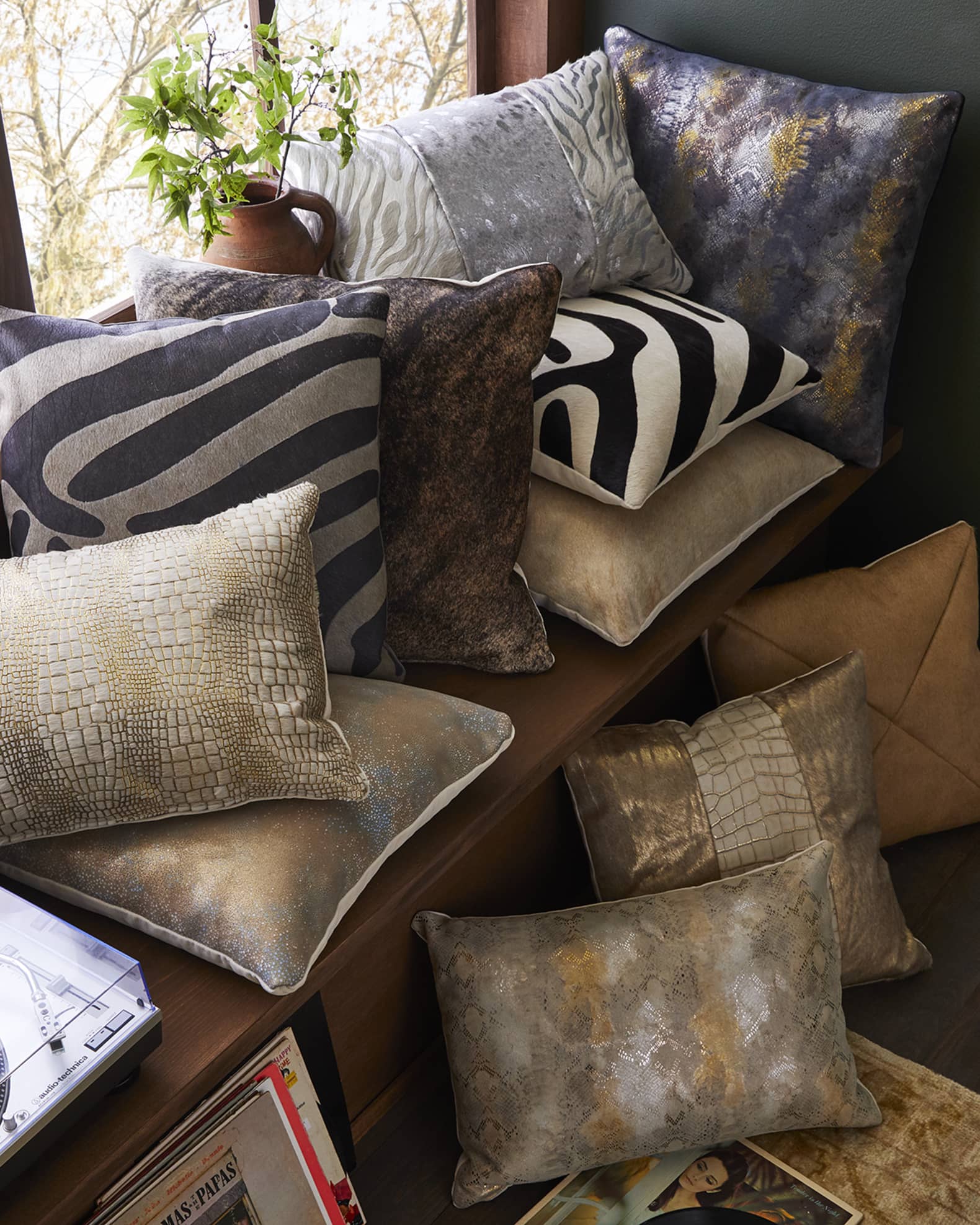 Massoud Mitered Hair Hide Pillow, 19"Sq. | Neiman Marcus