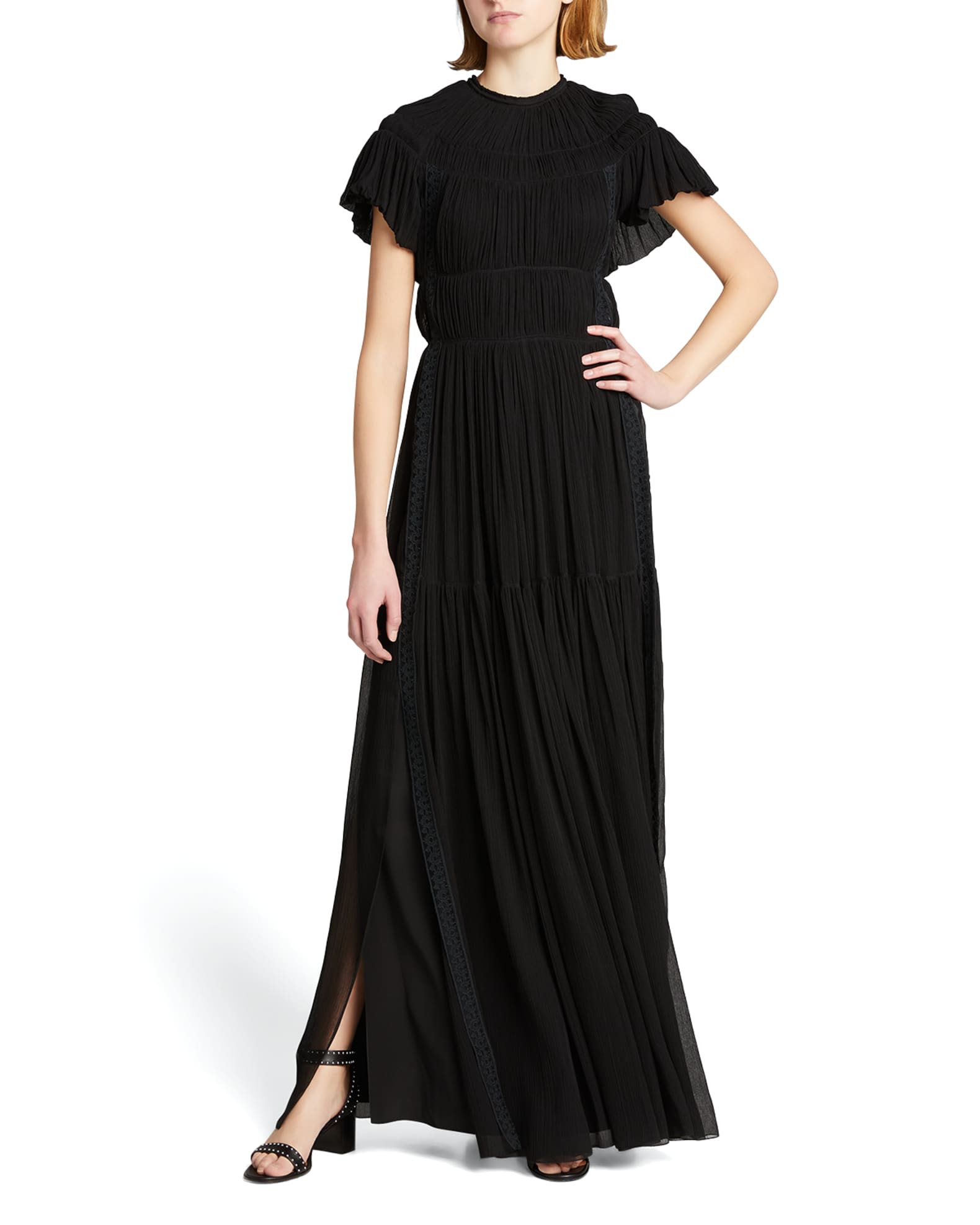 Chloe Lace-Inset Chiffon Dress | Neiman Marcus