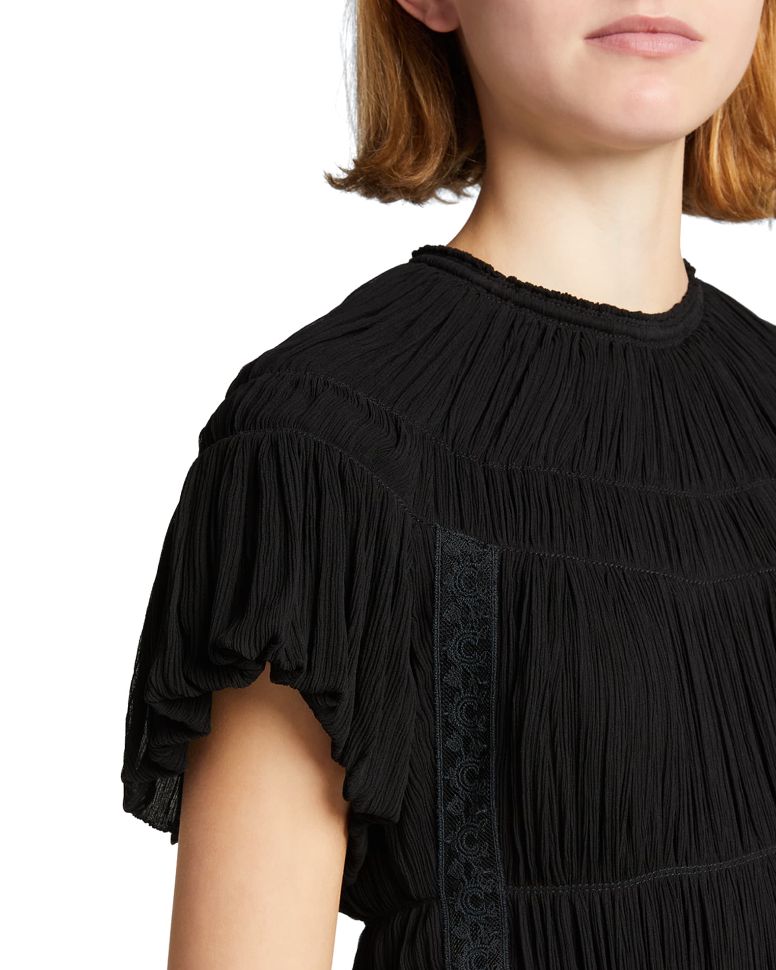 Chloe Lace-Inset Chiffon Dress | Neiman Marcus