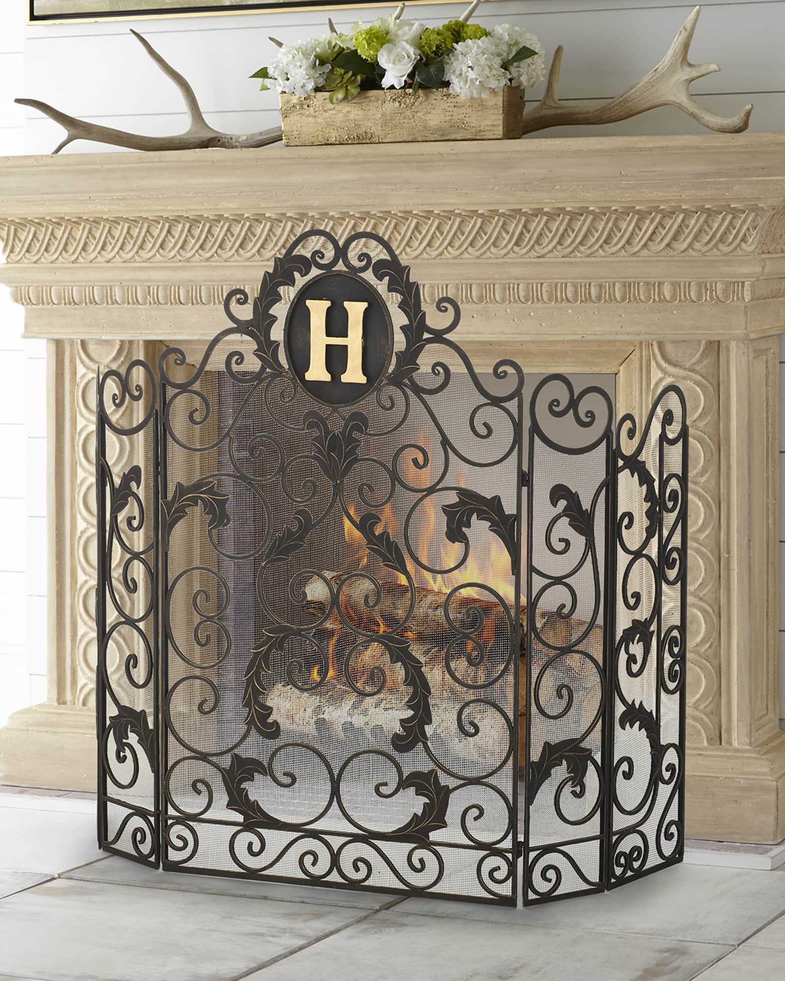 5-Panel Monogram Fire Screen, Personalized | Neiman Marcus