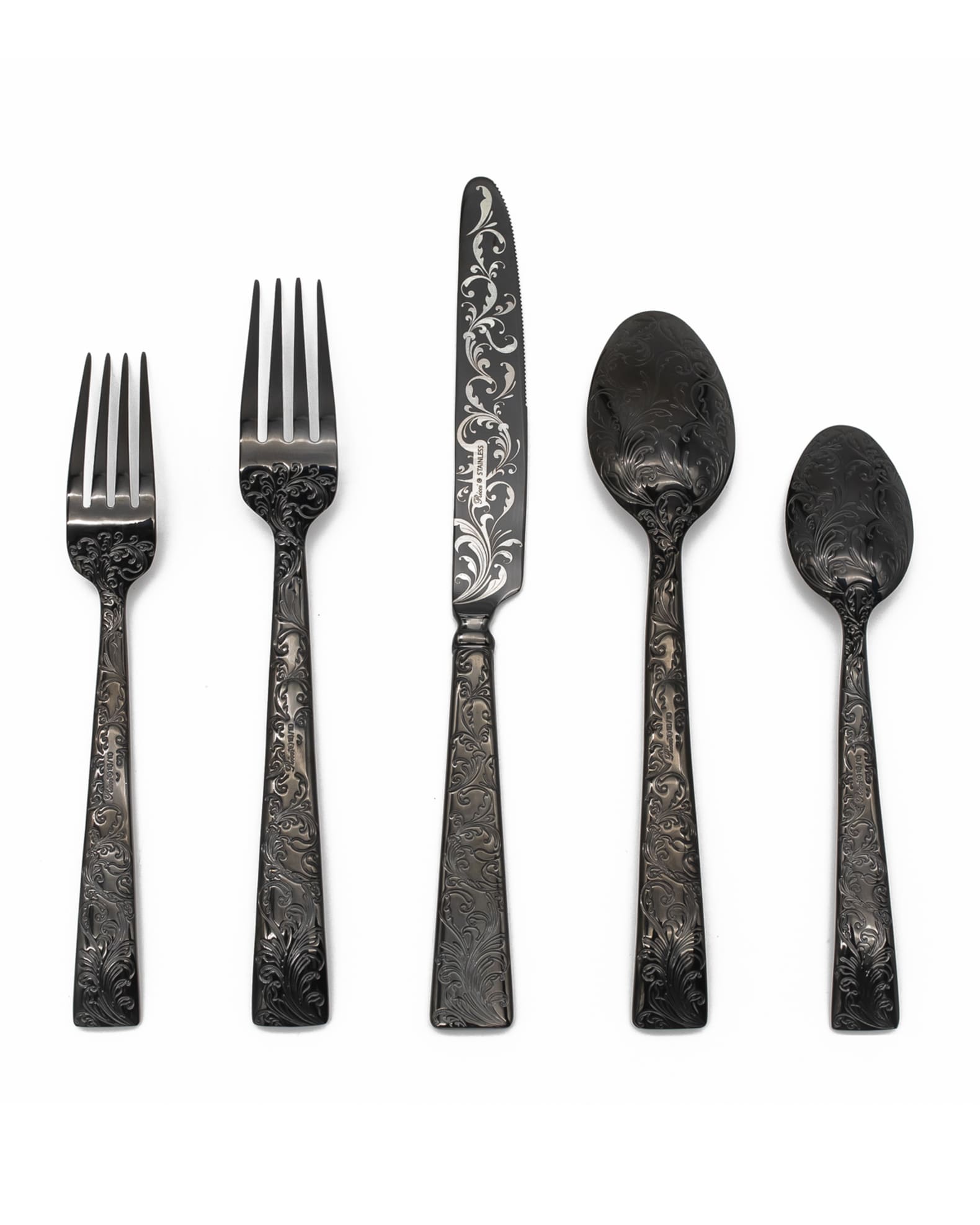 Ricci Silversmith 45-Piece Black Parisian Garden Flatware Set | Neiman ...