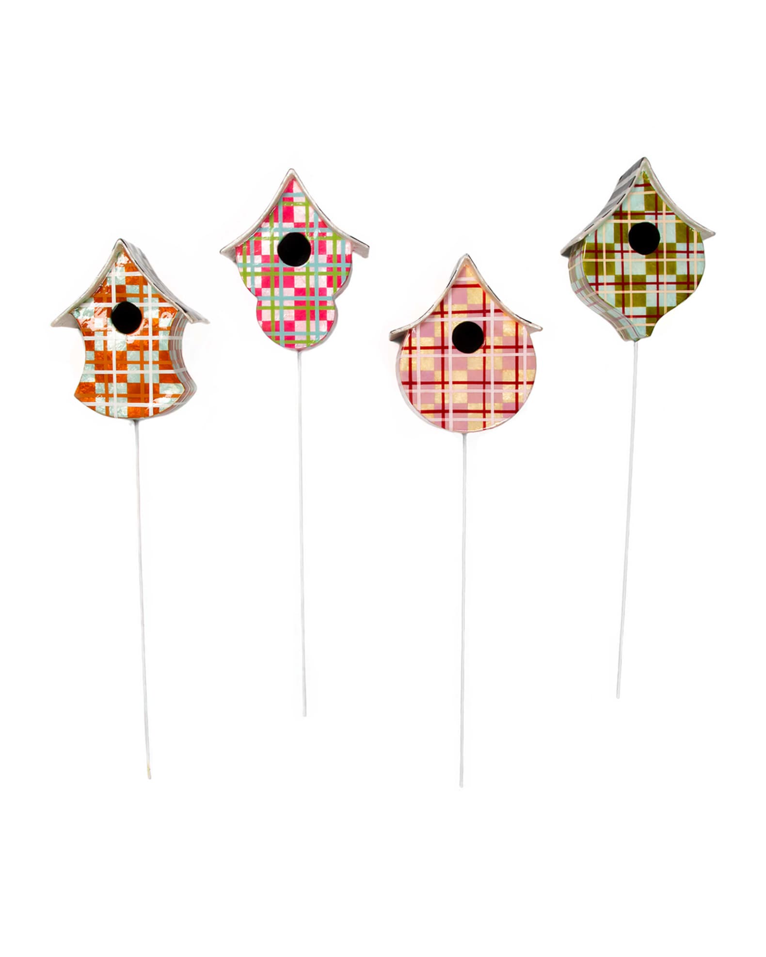 MacKenzie-Childs Moss Green Plaid Capiz Birdhouse Pick | Neiman Marcus